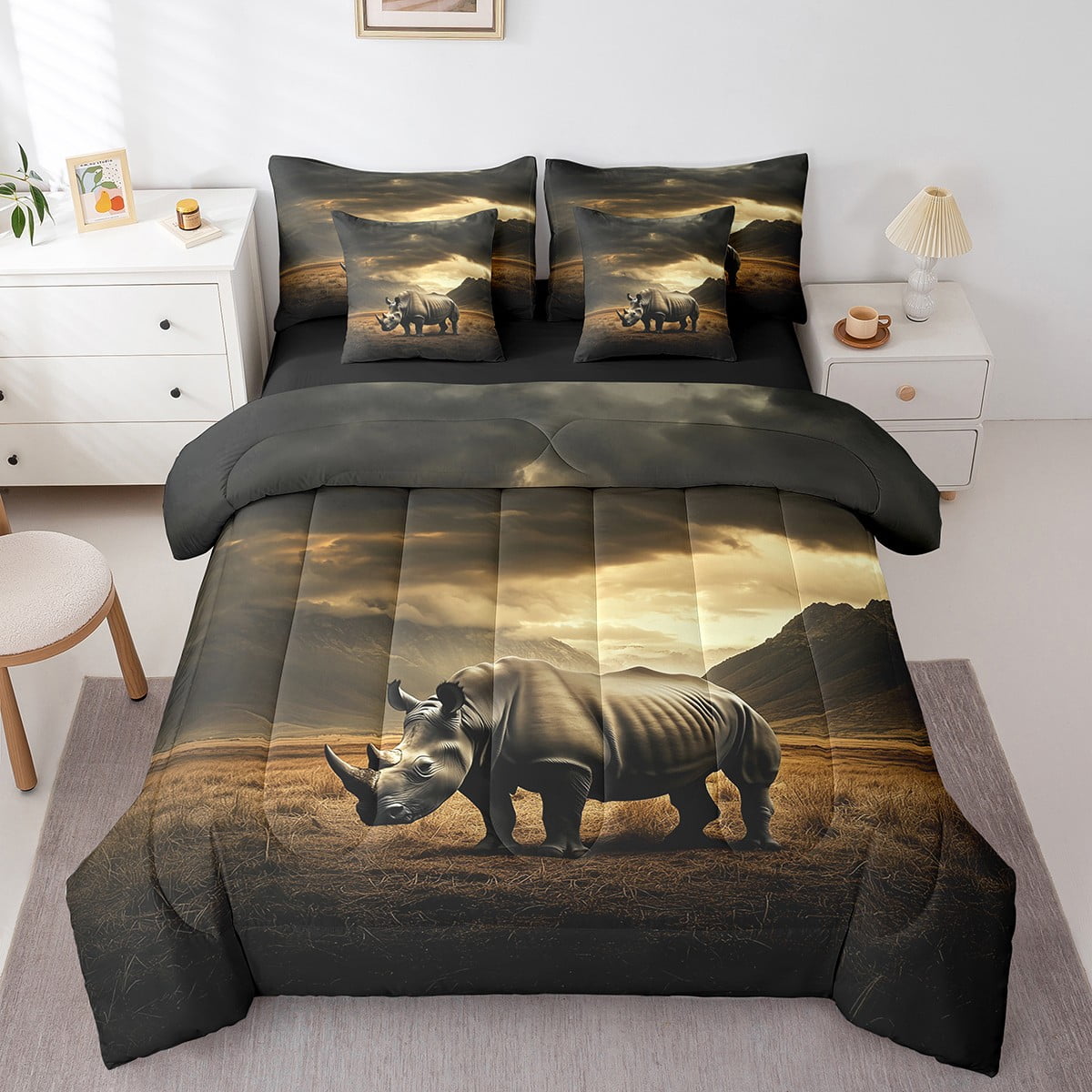 Rhinoceros Queen Bedding Set 7 Pieces,African Wild Animal Rhino ...