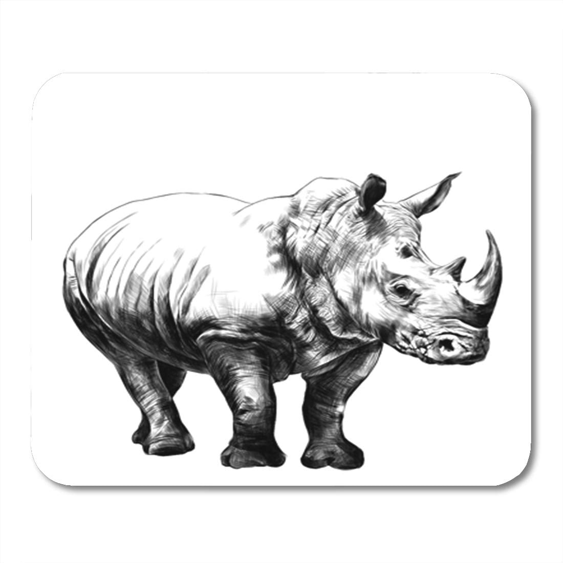 Rhinoceros Rhino Sketch Black Drawing Outline Walking Activity Mousepad ...