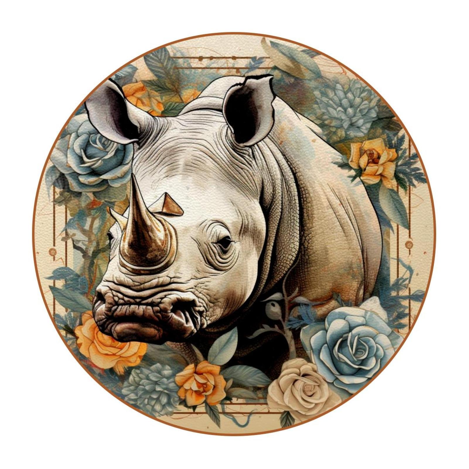 Rhinoceros Set of 6 Round Coasters, Microfiber Leather Drink Coasters ...