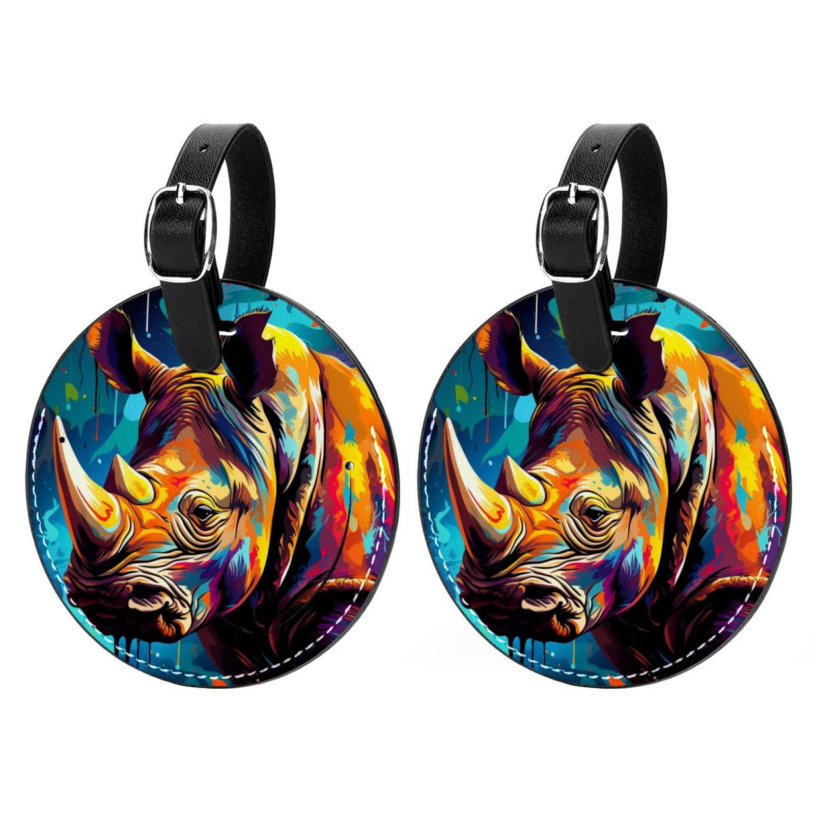 Rhinoceros Set of 2pcs PU Leather Round Suitcase Tags with Privacy ...