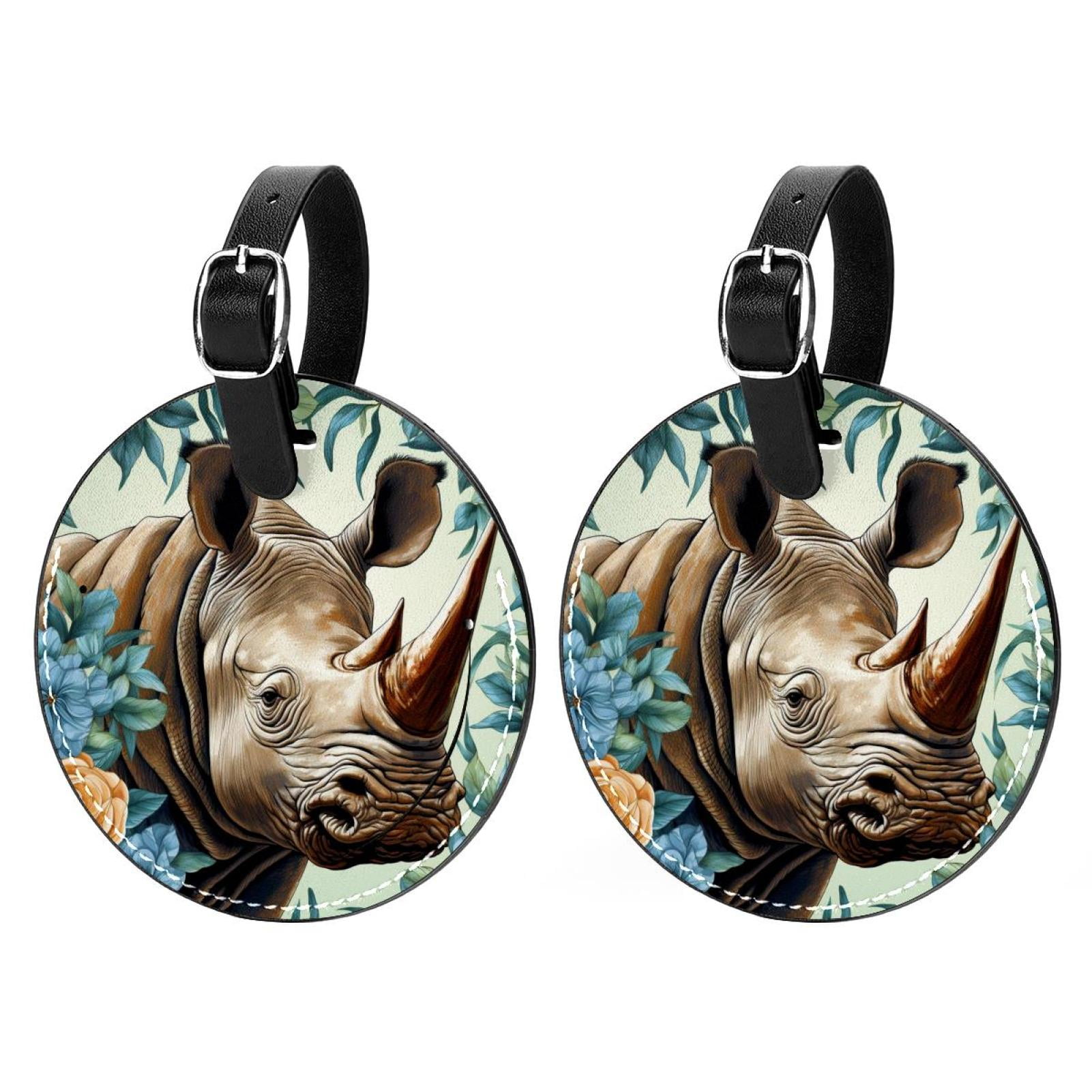 Rhinoceros Set of 2pcs PU Leather Round Suitcase Tags with Privacy ...