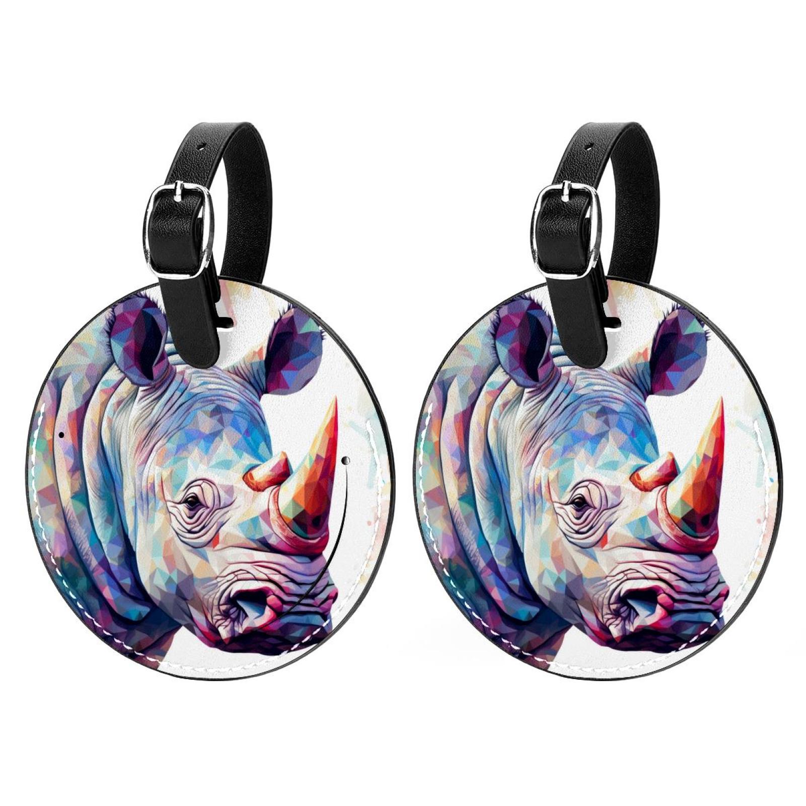 Rhinoceros Set of 2pcs PU Leather Round Suitcase Tags with Privacy ...