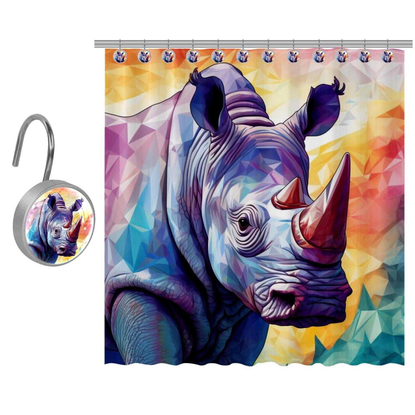 Rhinoceros Shower Curtain, Cloth Fabric Bathroom Decor Set with Hooks ...
