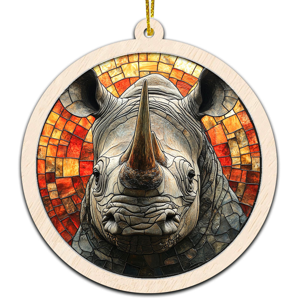 Rhinoceros Stained Glass Suncatcher Ornament – Holiday Ornament with ...
