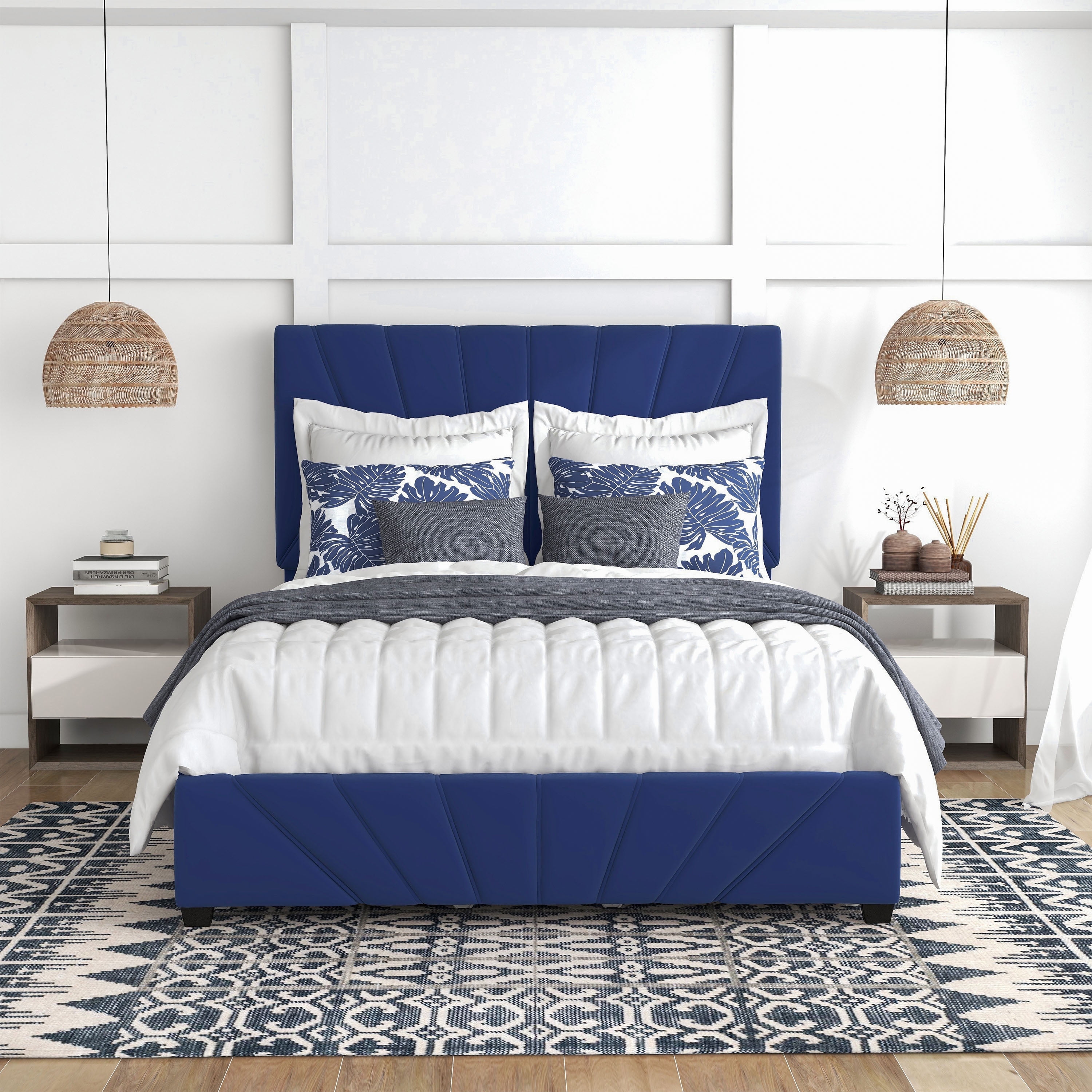 Rhiv 4-Drawer Fabric Platform Bed, Queen, Navy - Walmart.com