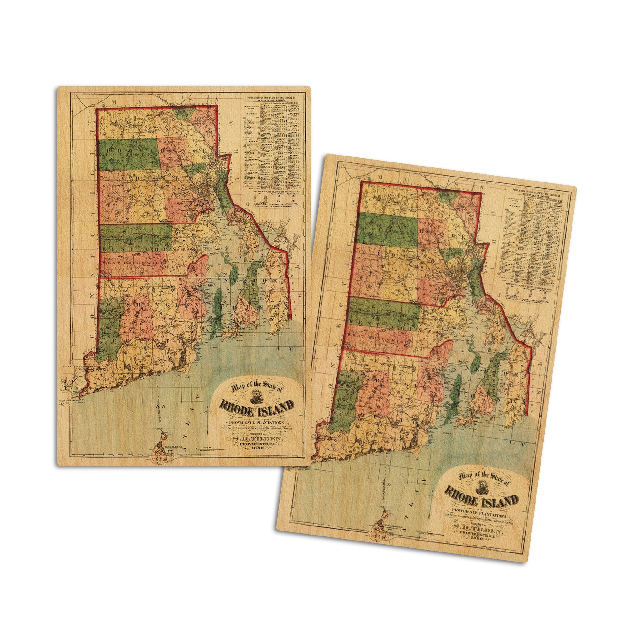 Rhode Island, (1880), Panoramic Map (4x6 Birch Wood Postcards, 2-Pack ...