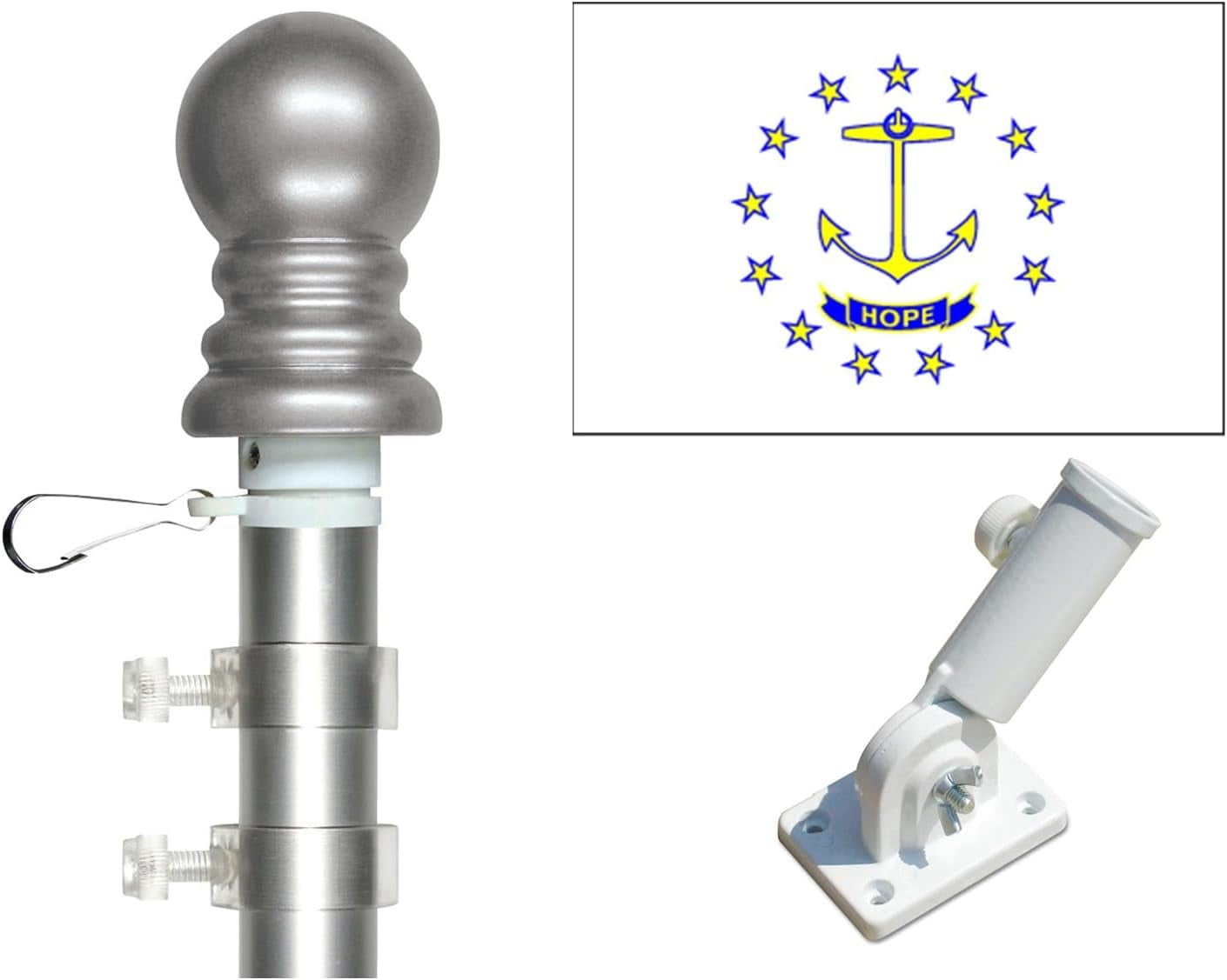Rhode Island Flag and Tangle Free Spinner Flagpole Set, Choose From all ...