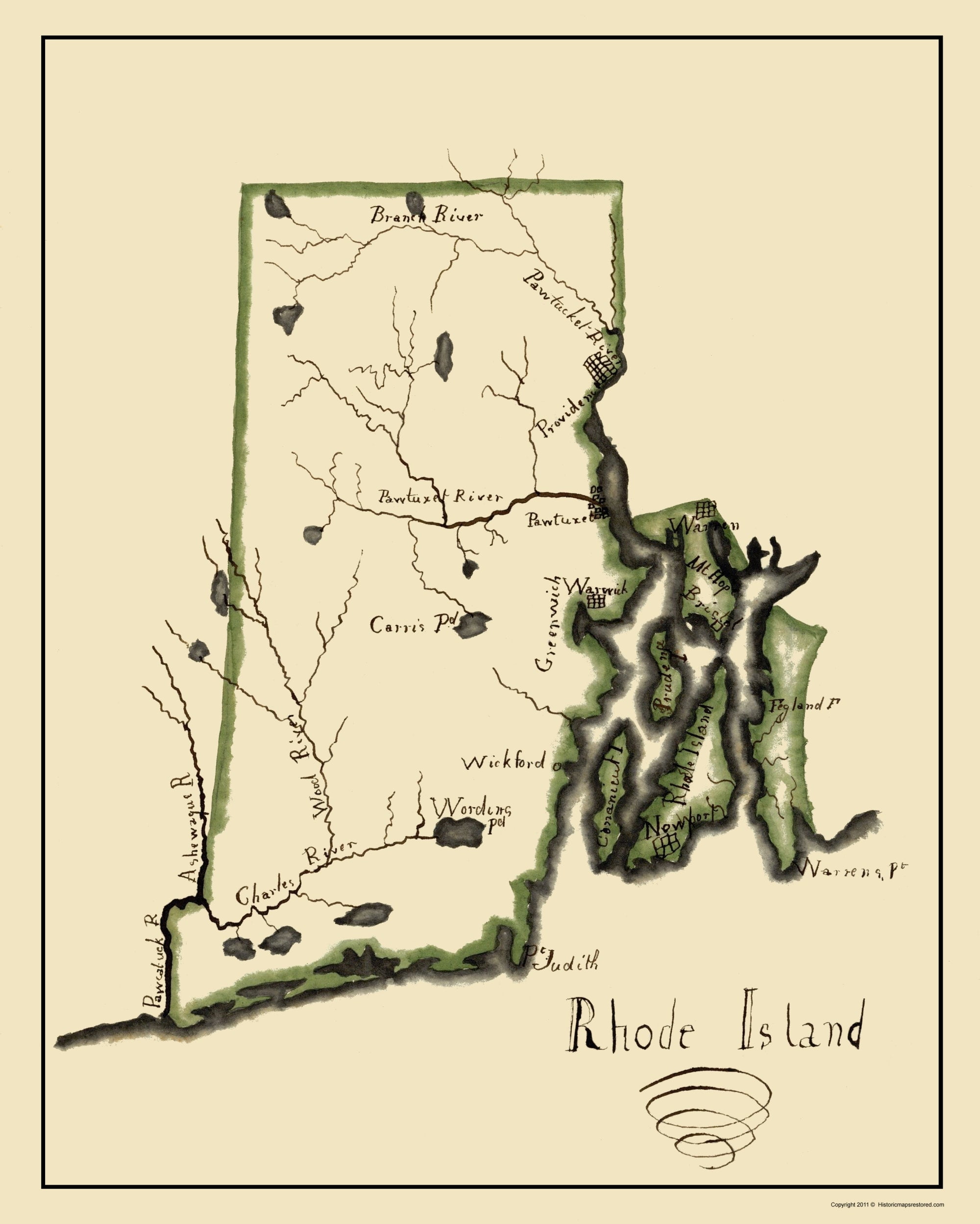 Historic State Map - Rhode Island - Henshaw 1828 - 23 x 28.72 - Vintage ...