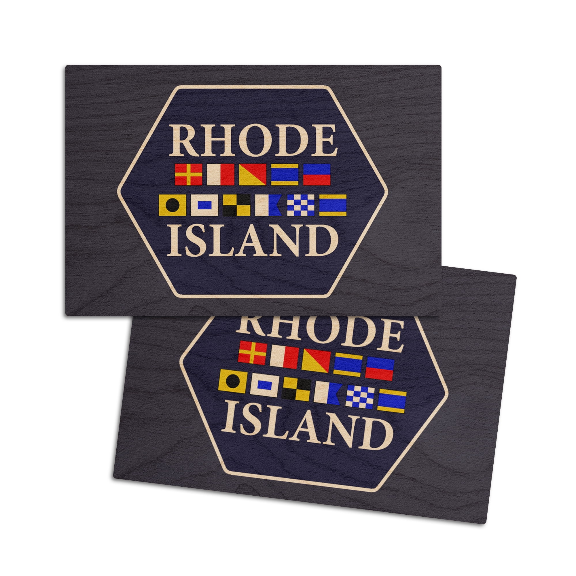 Rhode Island, Nautical Flags, Contour (4x6 Birch Wood Postcards, 2-Pack Stationary, Rustic Home ...