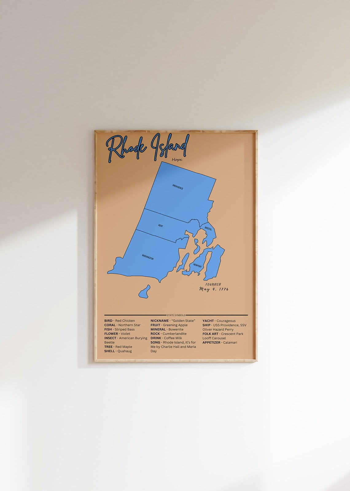 Rhode Island Vintage Map Poster: Us State Art, Unframed Poster Size ...