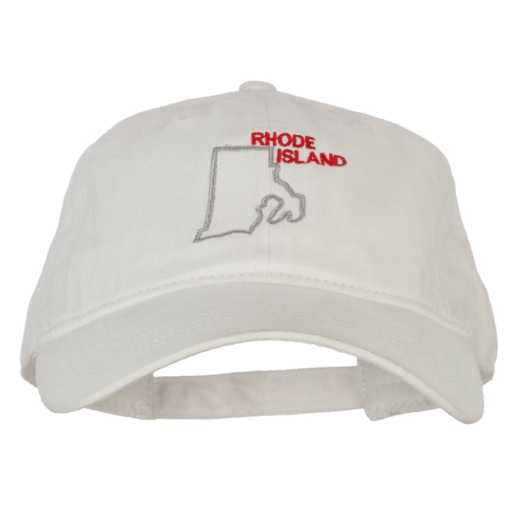 Rhode Island with Map Outline Embroidered Washed Cotton Cap - White ...