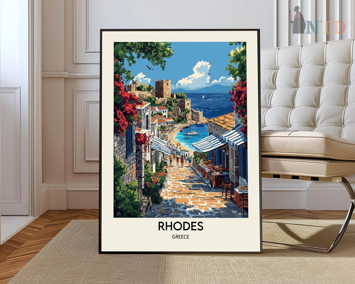 Rhodes Poster, Rhodes Travel Print, Greek Travel Poster, Greek Decor ...