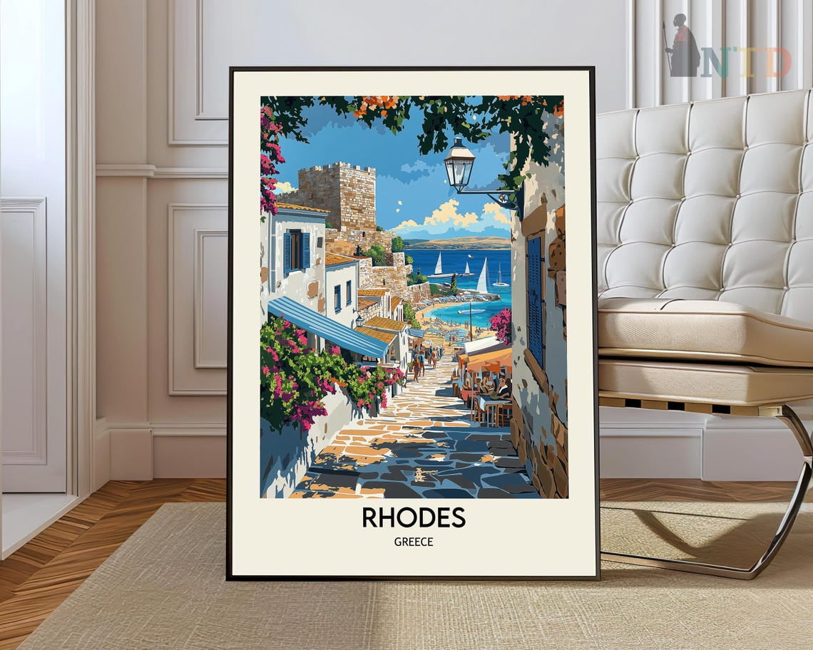 Rhodes Poster, Rhodes Travel Print, Greek Travel Poster, Greek Decor ...