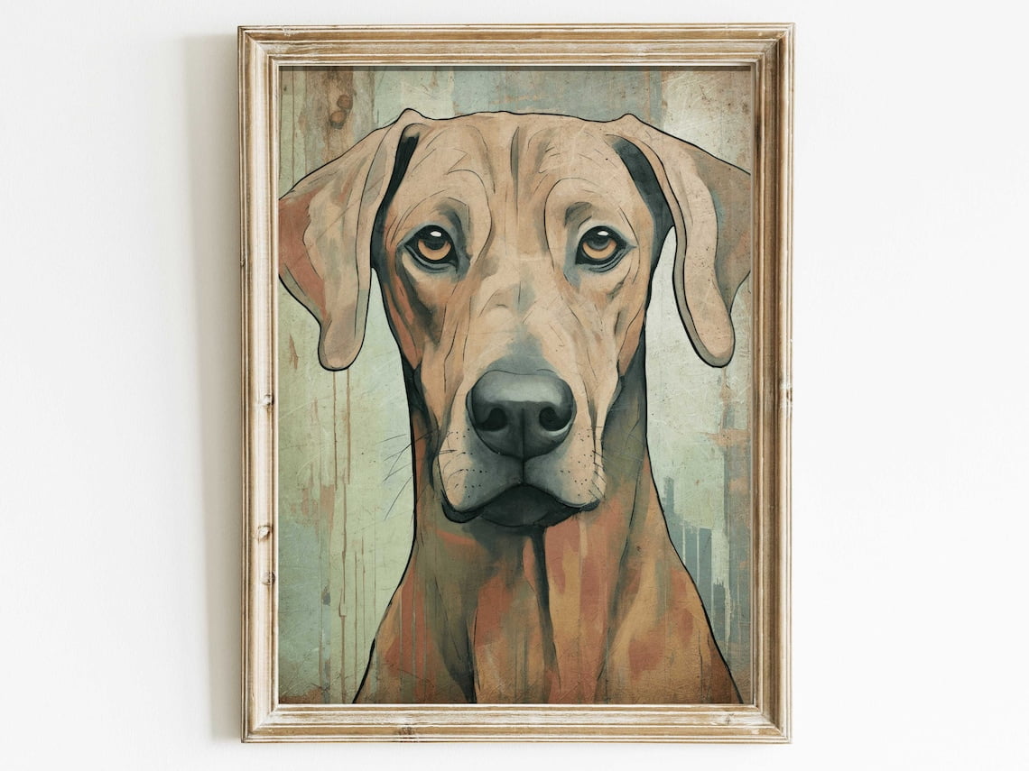 Rhodesian Ridgeback Art, Vintage Dog Decor, Dog Lovers Gift, Rhodesian ...