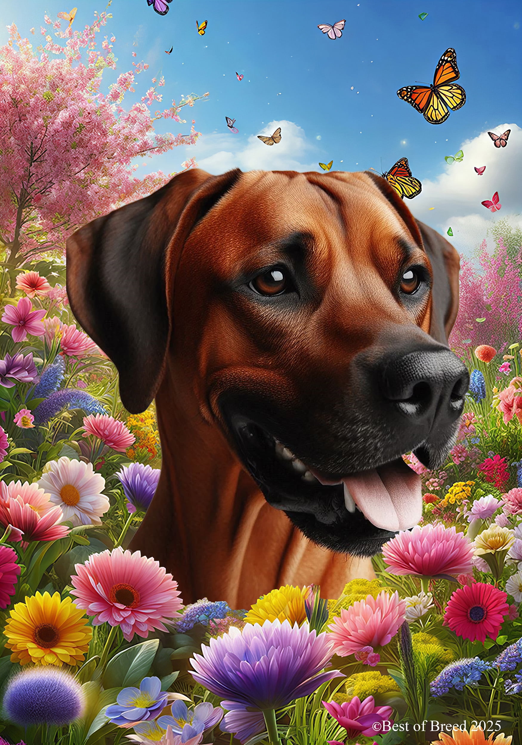 Rhodesian Ridgeback - Best of Breed Spring Butterfly Outdoor House Flag ...