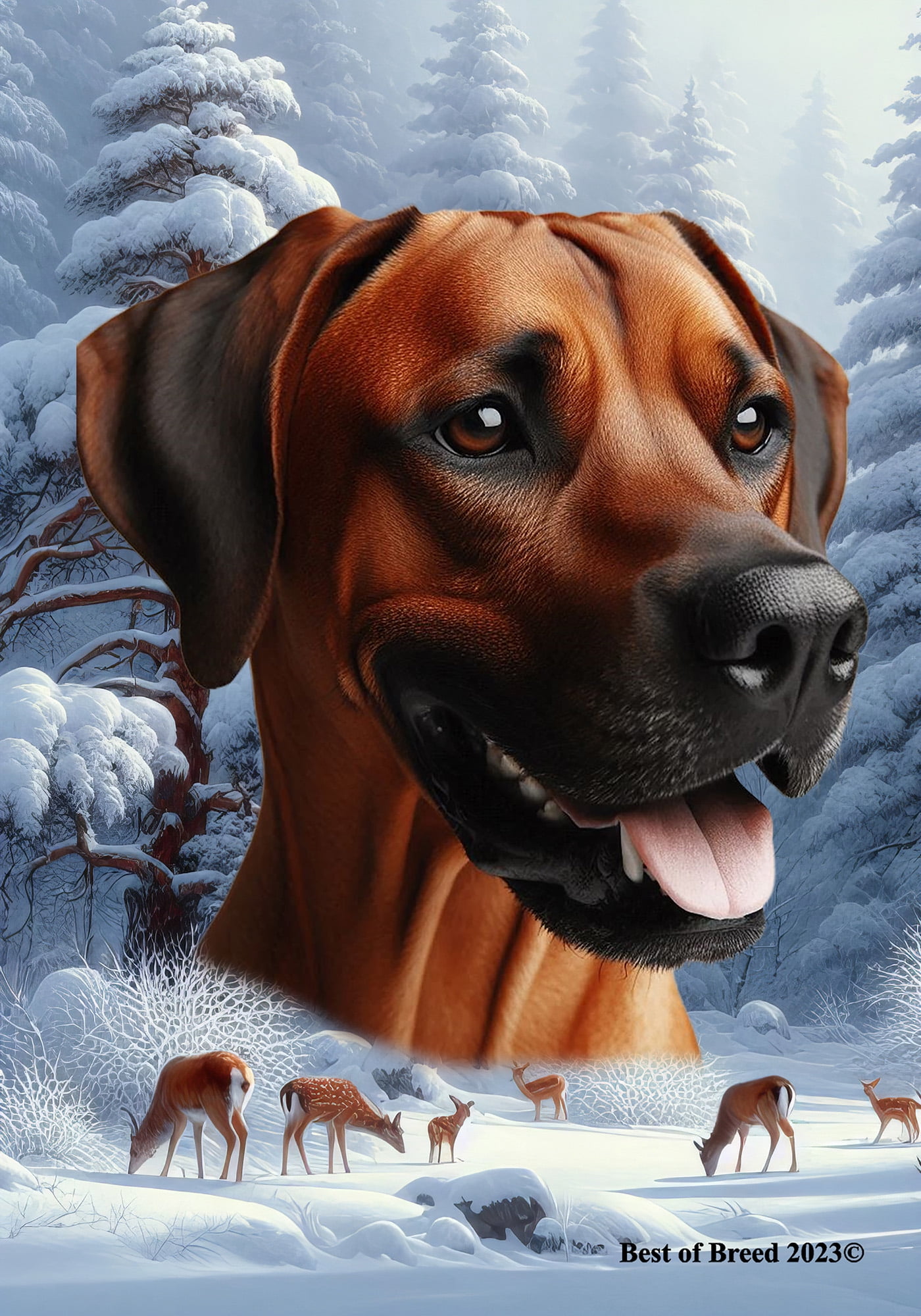 Rhodesian Ridgeback - Best of Breed Winter Wonderland Garden Flag 12" x ...