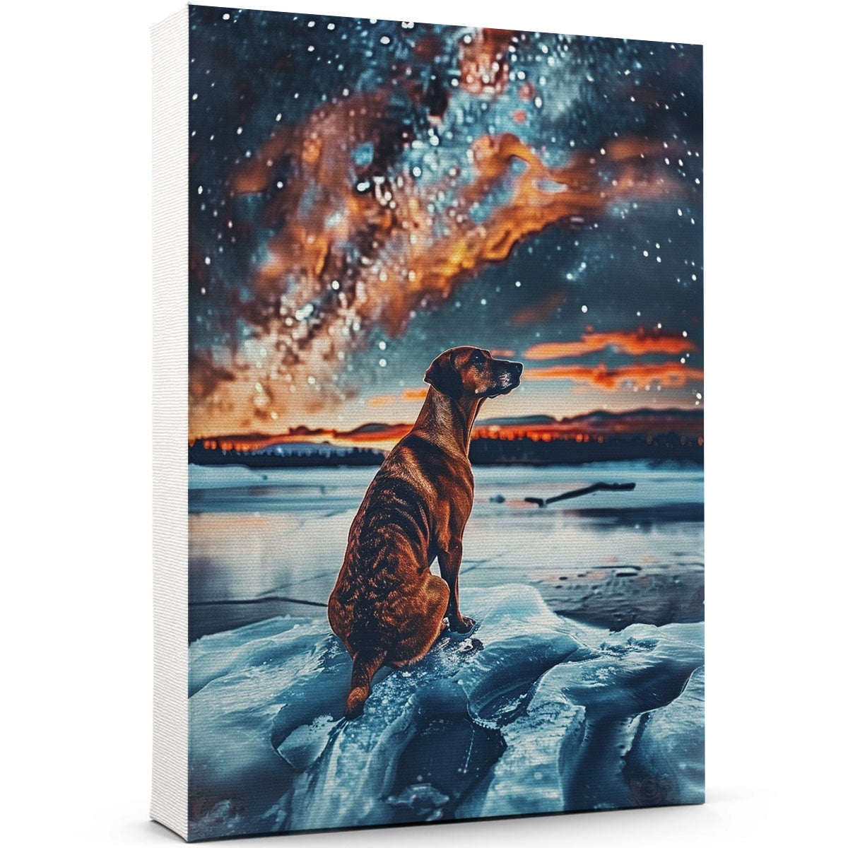 Rhodesian Ridgeback Christmas Canvas Wall Art Cute Dog Sitting Winter ...