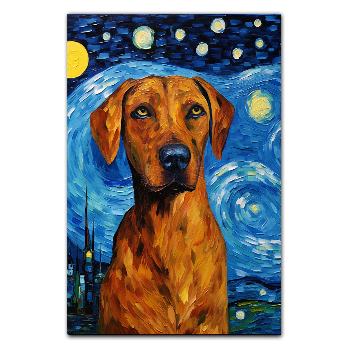Rhodesian Ridgeback Dog Art Canvas, Starry Night Van Gogh Oil Painting ...