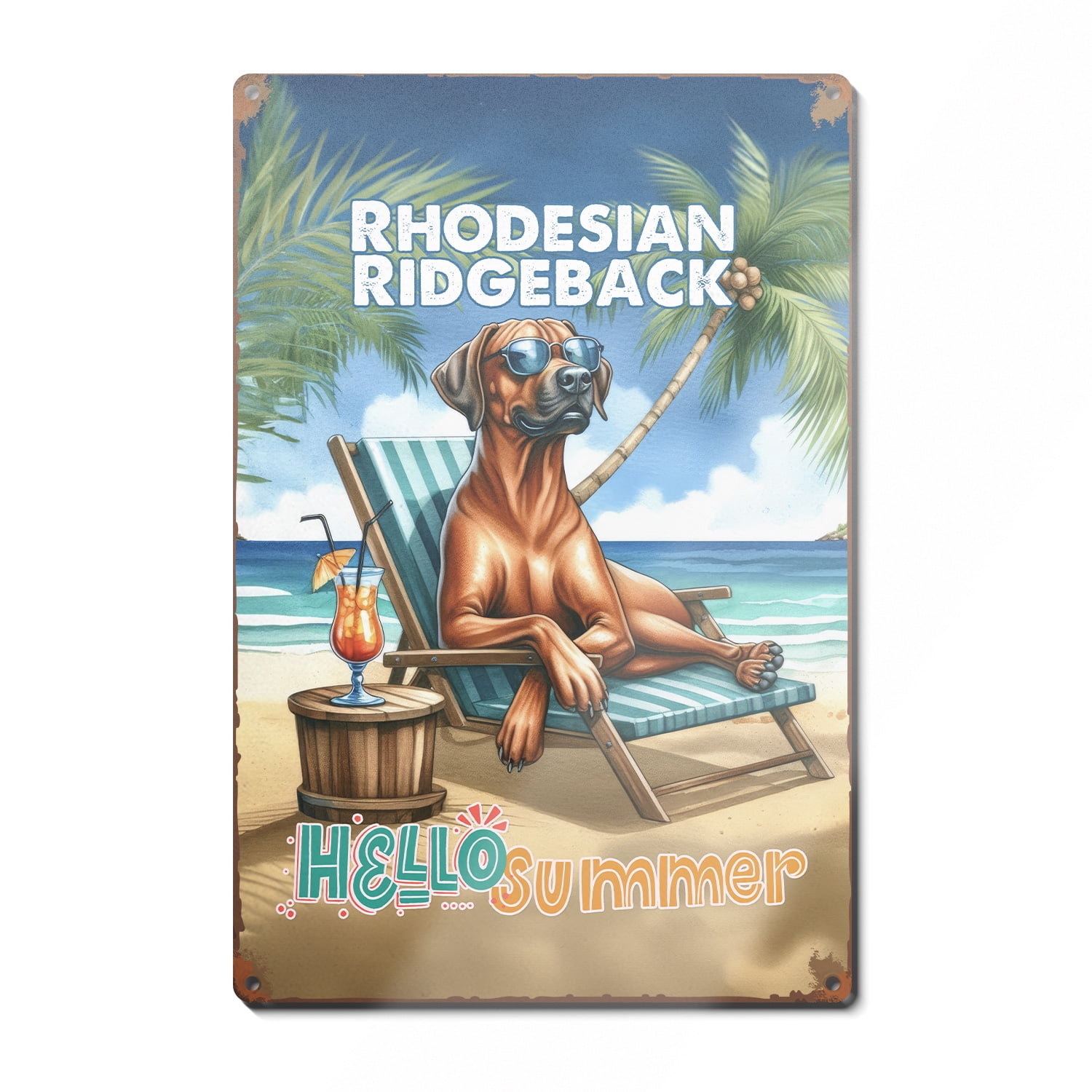 Rhodesian Ridgeback Hello Summer Beach Theme with Sunglasses and ...