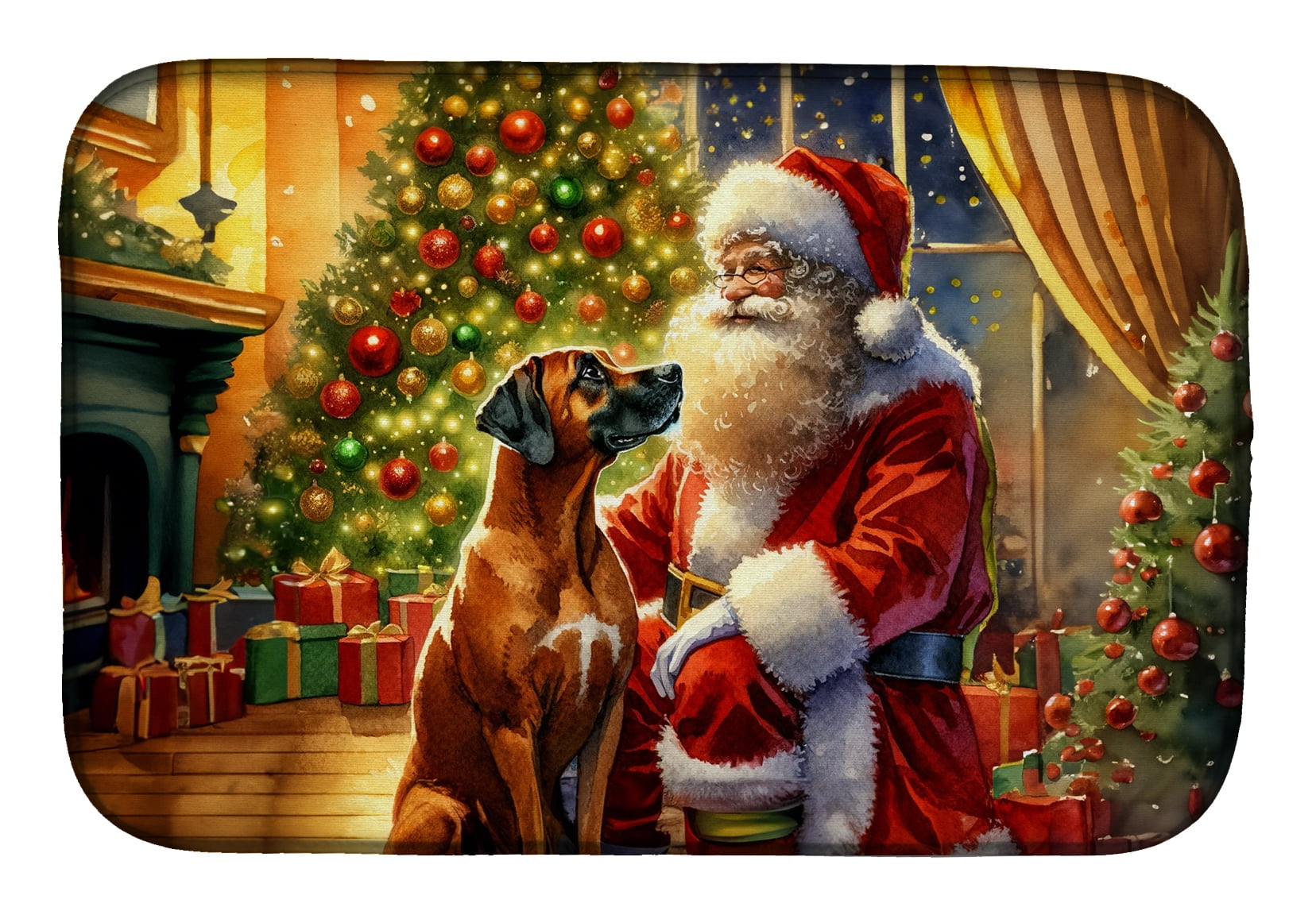 Rhodesian Ridgeback and Santa Claus Dish Drying Mat 14 in x 21 in ...