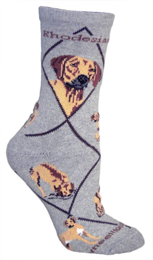 Rhodesian Ridgeback on Gray Ultra Lightweight Cotton Crew Socks - Made ...