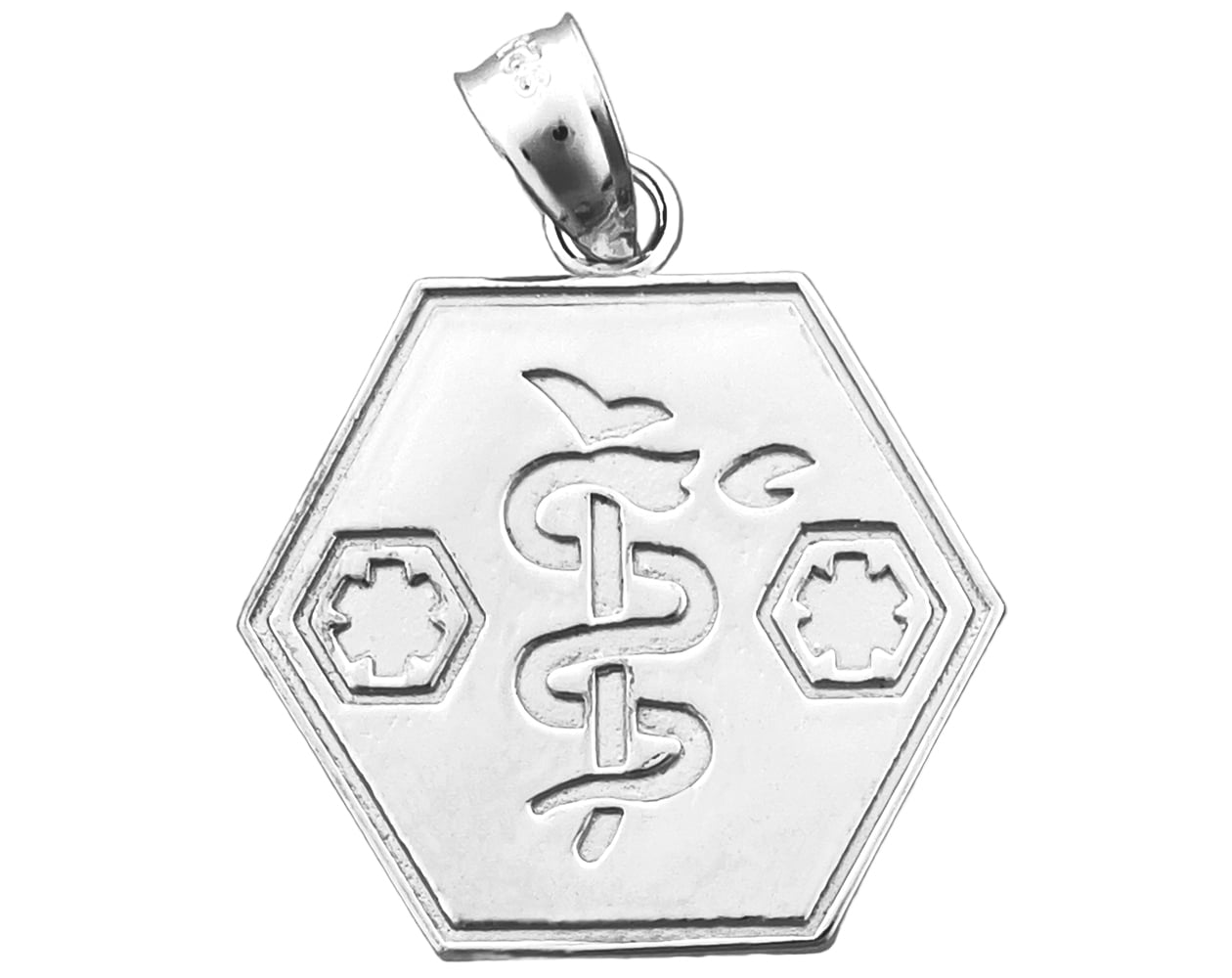 Rhodium Plated 925 Sterling Silver Star of Life with Rod of Asclepius ...