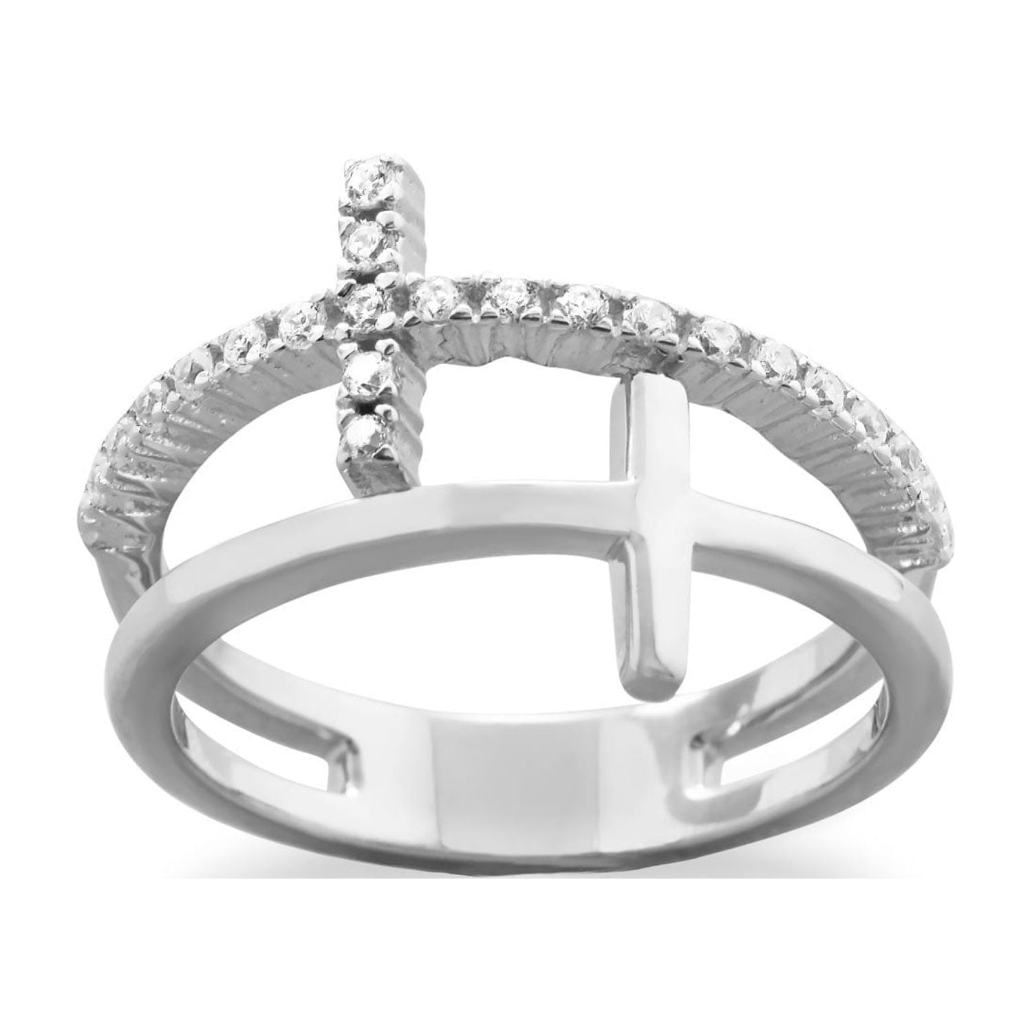 Rhodium Plated Double Cross Ring - Walmart.com