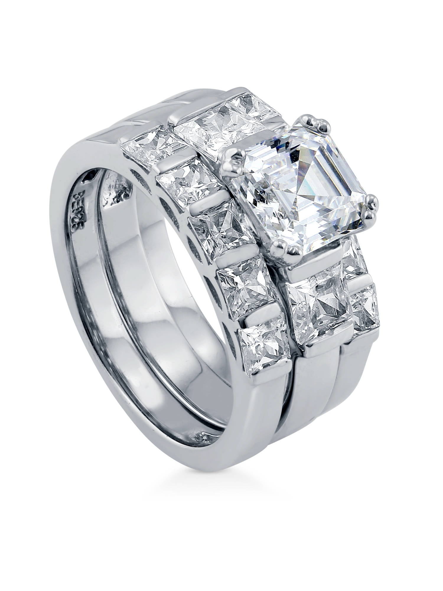 Rhodium Plated Sterling Silver Cubic Zirconia CZ 3-Stone 5-Stone Ring ...
