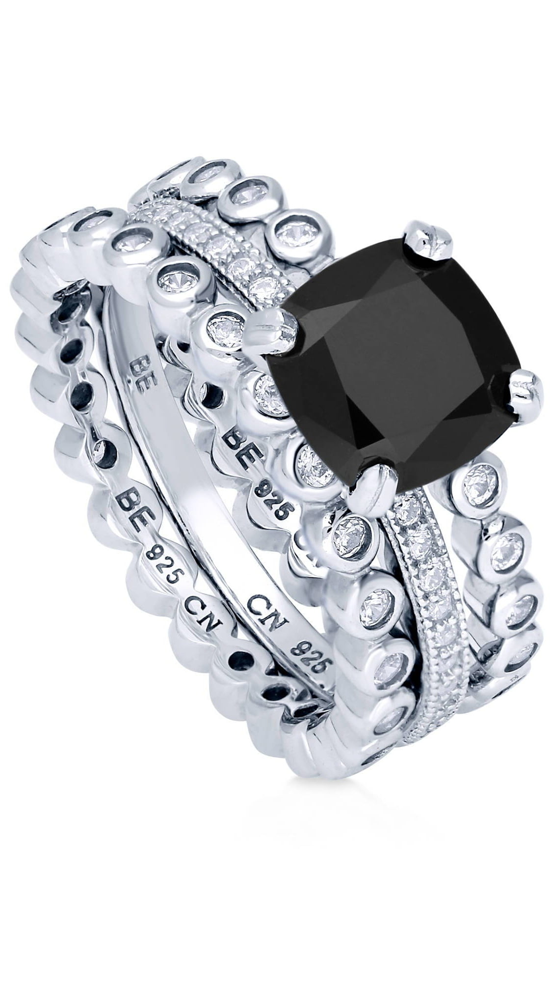 Rhodium Plated Sterling Silver Cubic Zirconia CZ Solitaire Bubble Ring ...