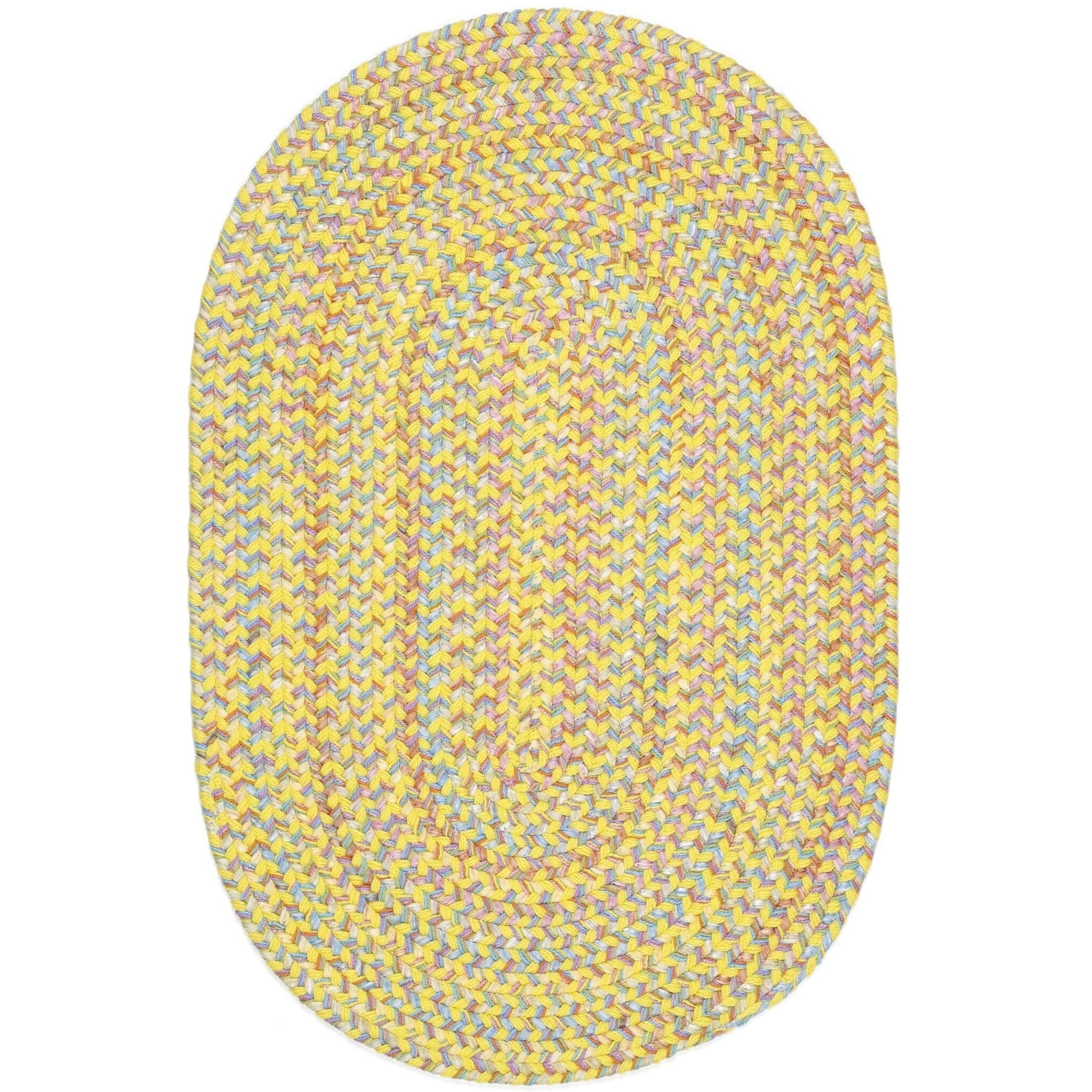 Rhody Rug Playful Indoor/Outdoor Braided Area Rug Yellow 10' x 13' Oval ...