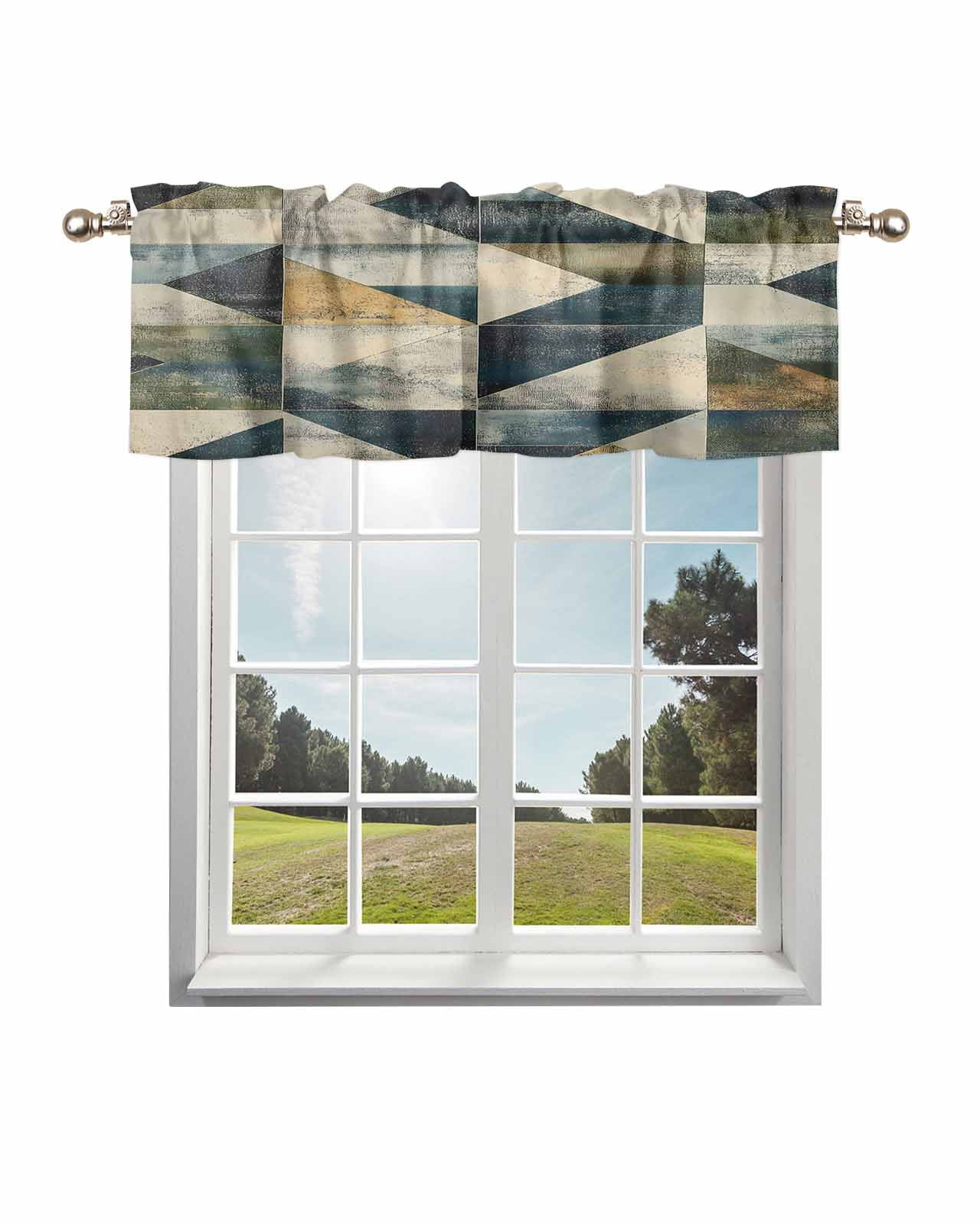 Rhombus Navy Blue Green Curtain Valance for Windows/Living Room/Kitchen ...