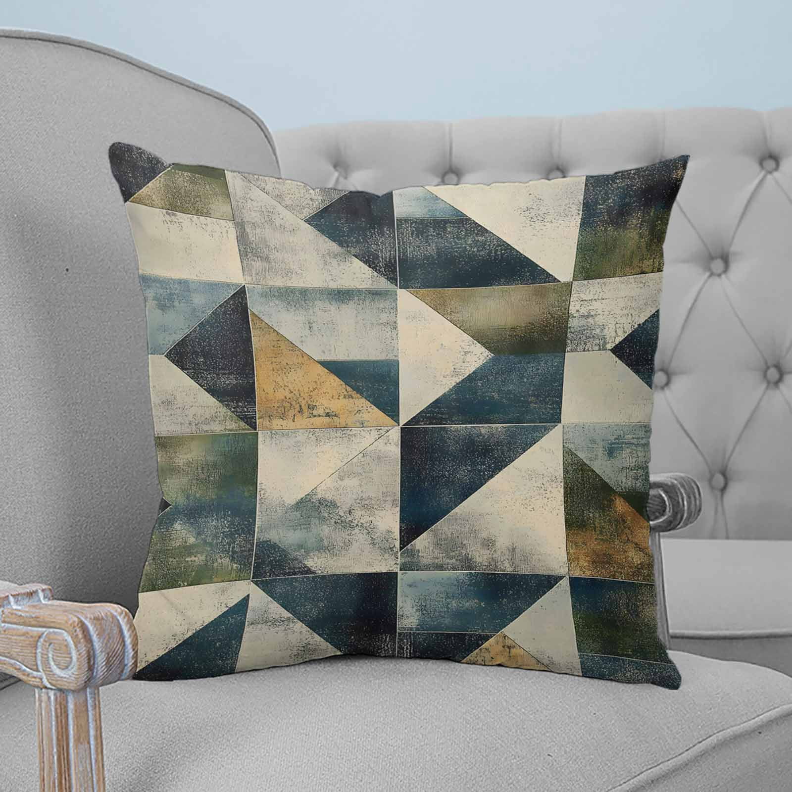 Rhombus Navy Blue Green Decorative Pillowcase 18''x18'', Geometric ...