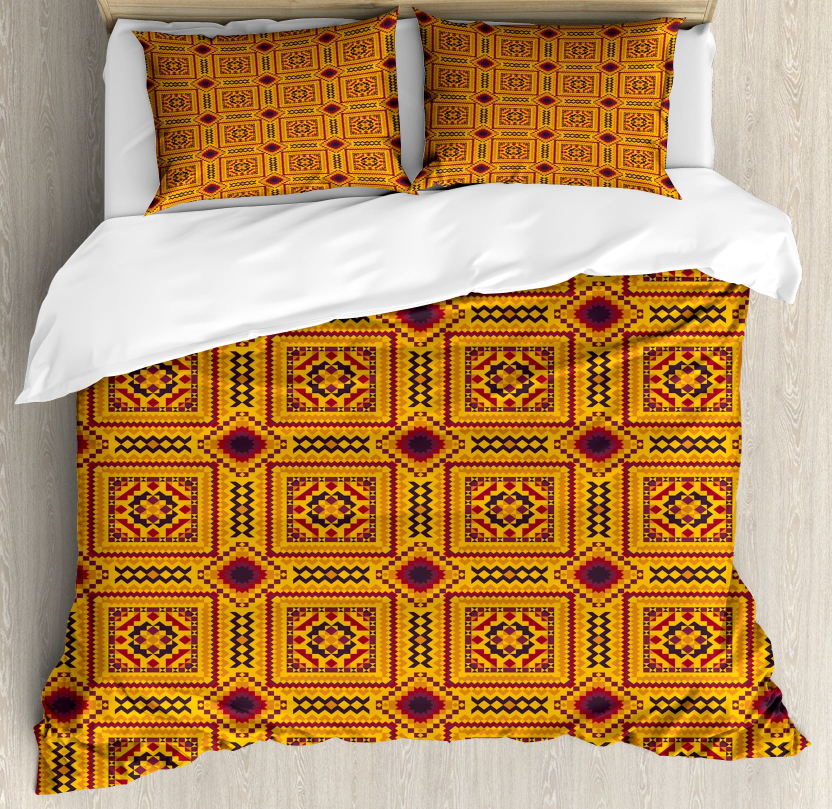 Rhombus Print Duvet Cover Set, Aztec Inspired Layout with Zigzags and ...