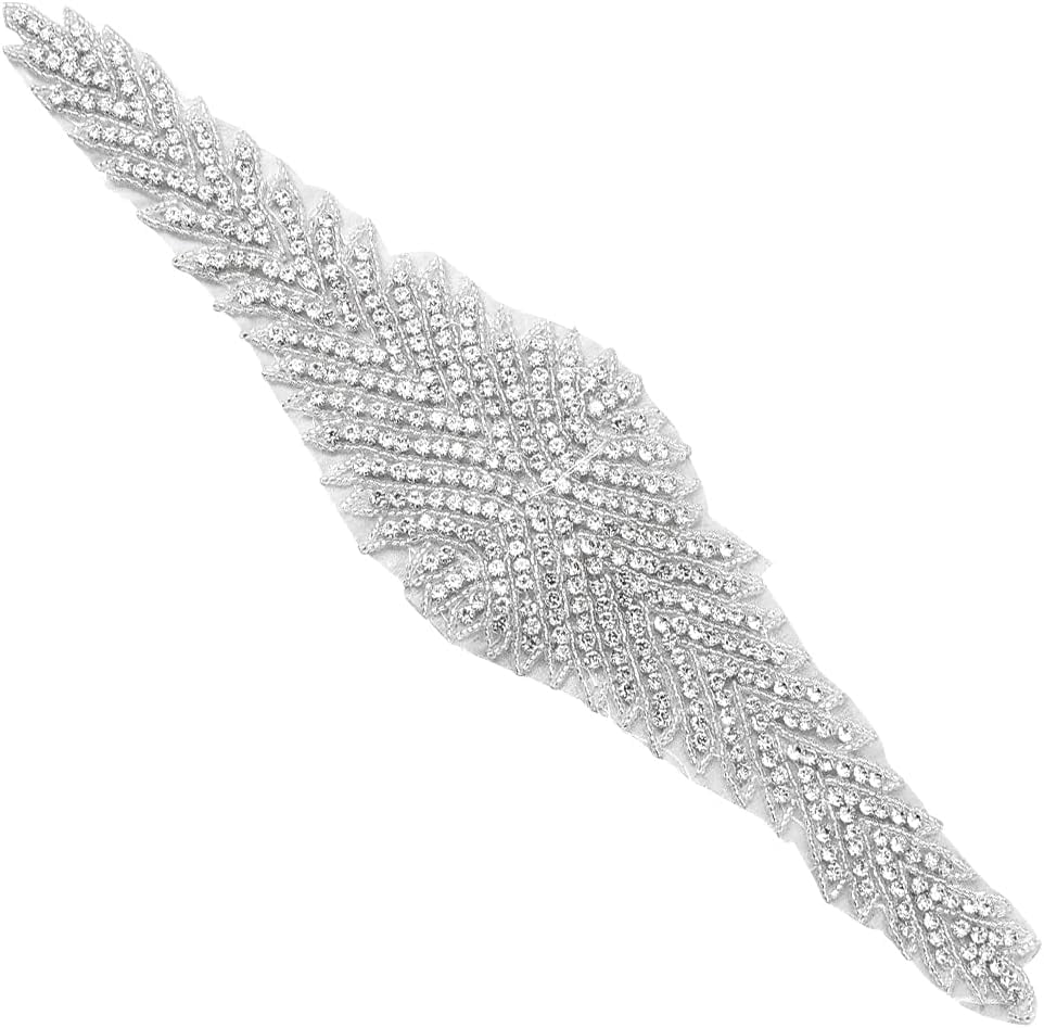 Rhombus Rhinestone Applique Patch 15.9x3.3 inch Rhombus Beaded Iron on ...