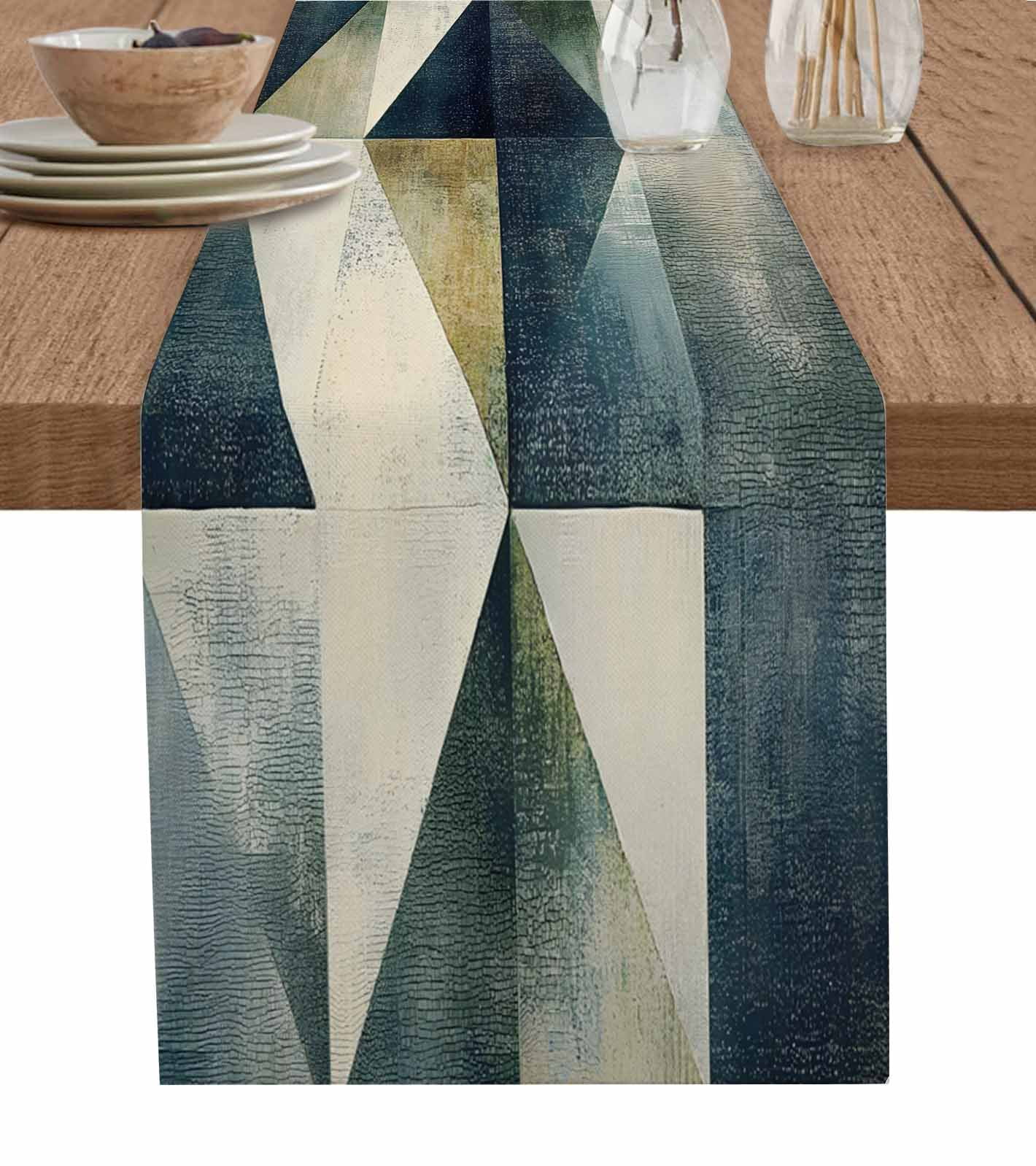Rhombus Turquoise Table Runner 108 Inches, Teal Geometric Abstract Art ...