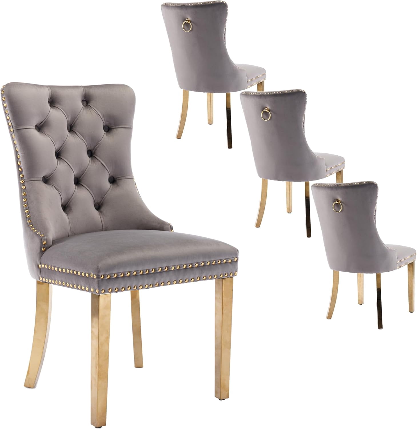 Rhomtree Contemporary Button Tufted Dining Chairs High-end Velvet ...