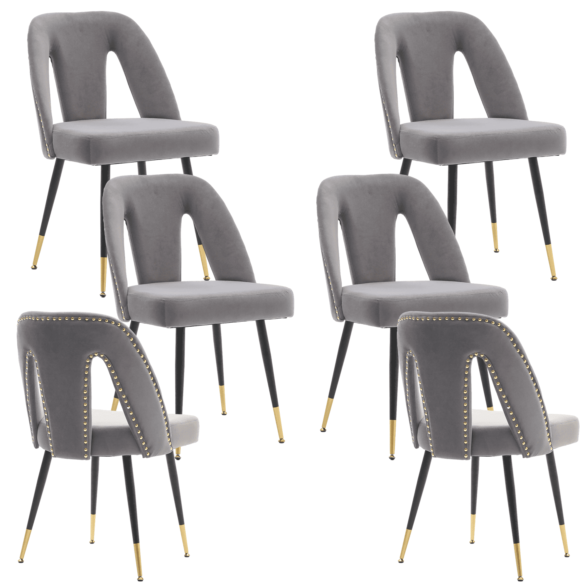Modern Velvet Upholstered Dining Chairs with Gold Tipped Black Metal ...