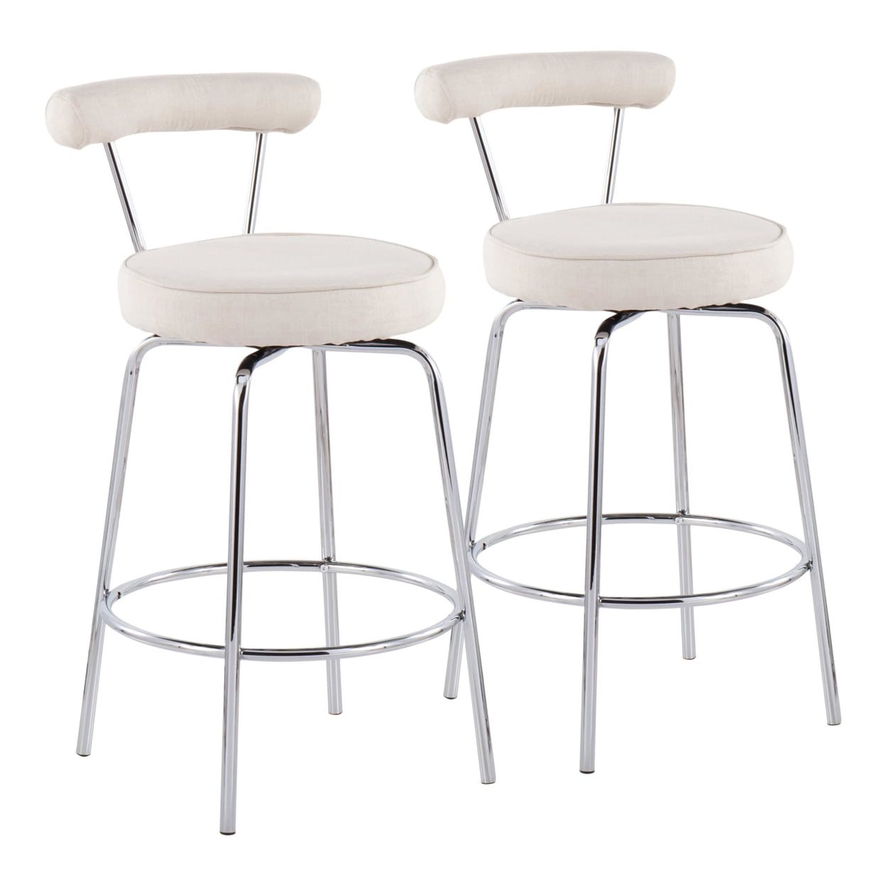 Rhonda Contemporary Counter Stool In Chrome And Cream Fabric - Set Of 2 ...