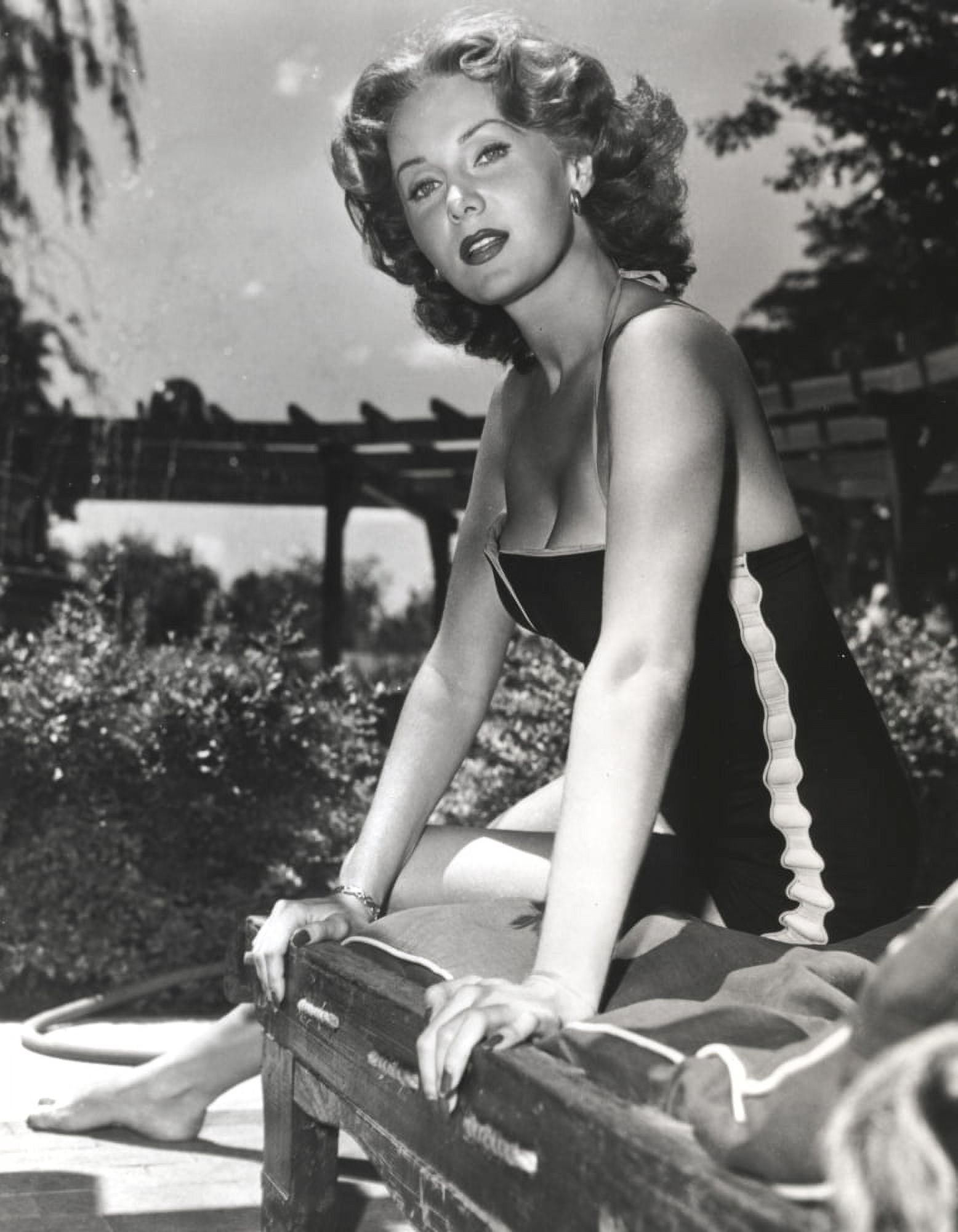 Rhonda Fleming on a sun lounger wearing a one piece swimsuit Photo Print (24 x 30) - Walmart.com