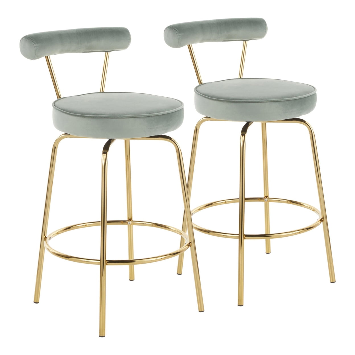 Rhonda Glam Counter Stool in Gold Metal and Sage Green Velvet by ...