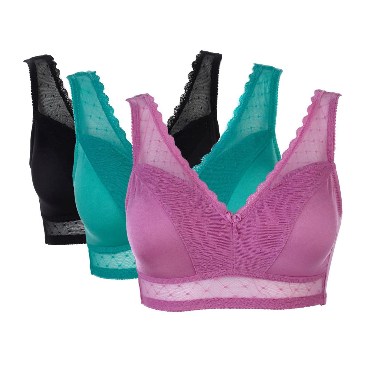 Rhonda L Shear Mesh Dot Pin Up Bra, Black/Fuchsia/Teal (3 Pack) - Walmart.com