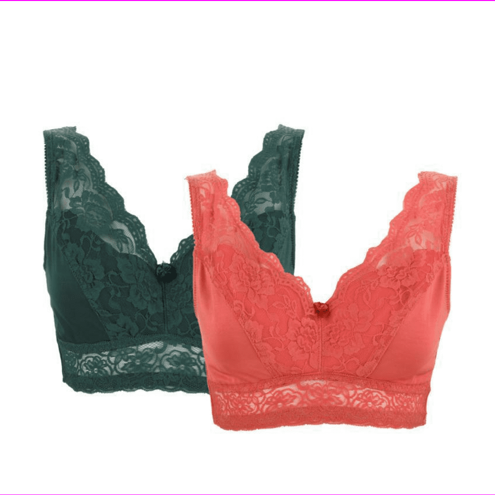 Rhonda Shear 2-pack Pin Up Bra with Back Closure, Coral/Deep Green, M ...