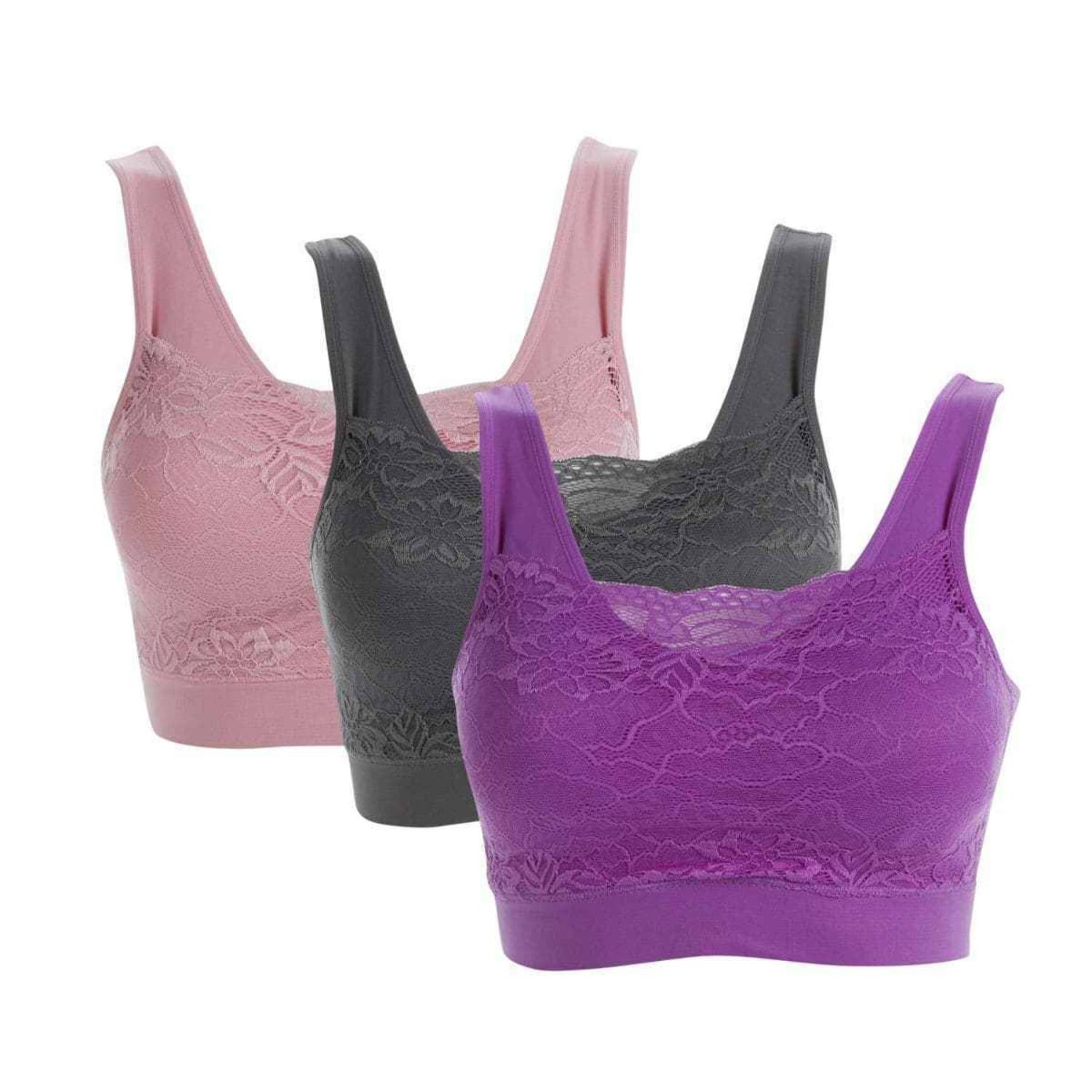 Rhonda Shear 3 Pack Seamless Lace Overlay Bra - Walmart.com