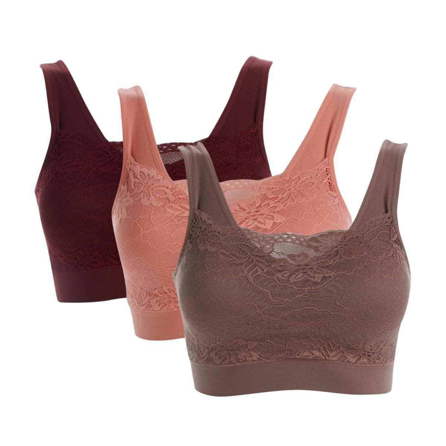 Rhonda Shear 3 Pack Seamless Lace Overlay Bra - Walmart.com