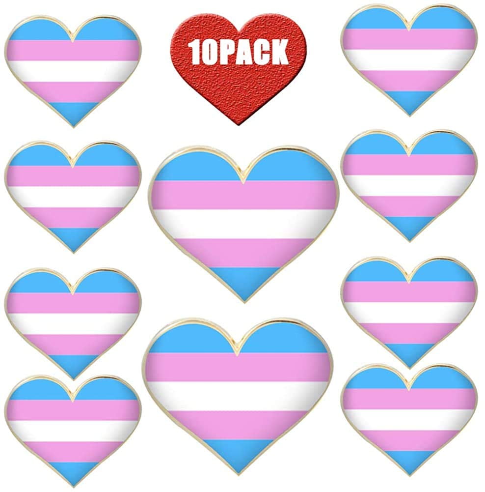 Rhungift 10 Pack Trans Pride pins - Jewelry Quality Enamel Heart Brooch ...