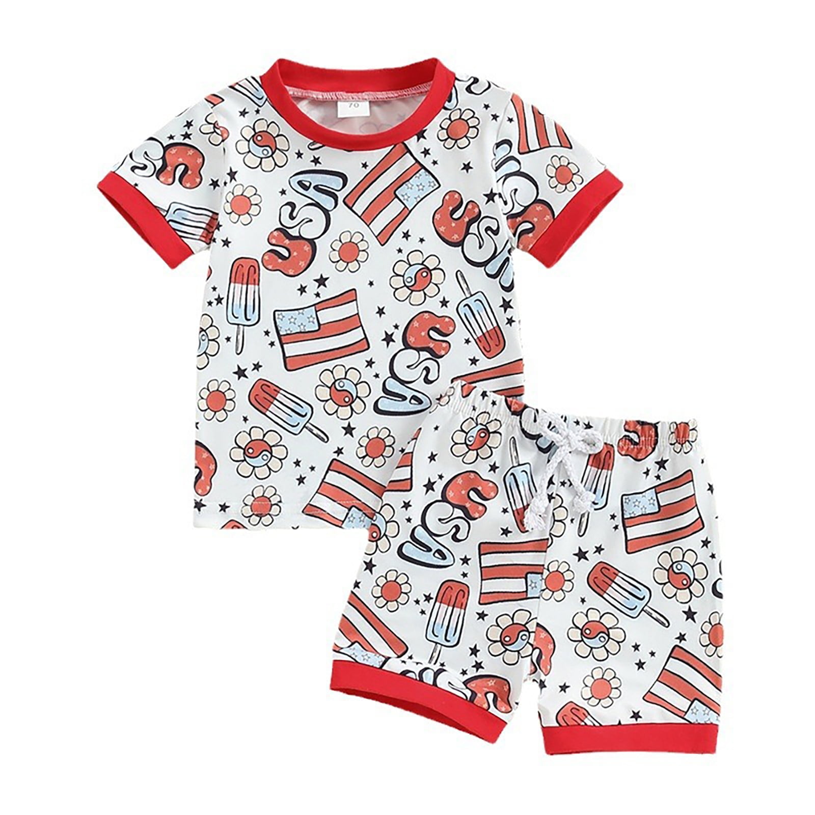 Rhuody 4Th Of July Outfit Toddler Girl 3 Years Cartoon Stripe Graphic T ...