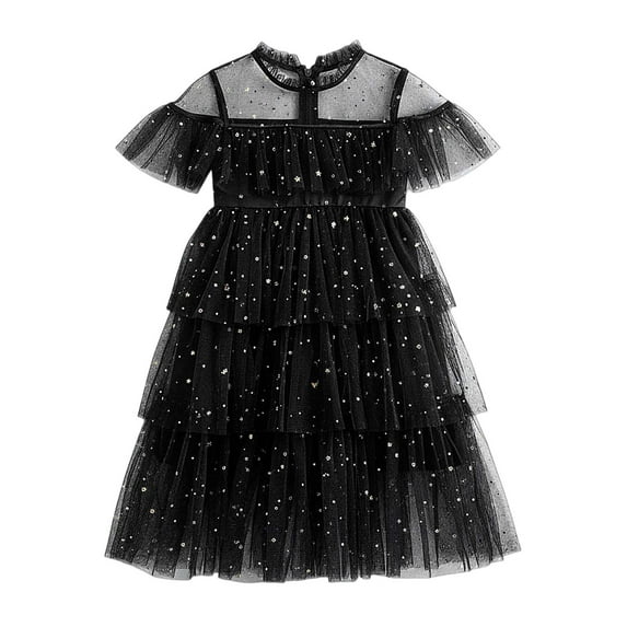 Rhuody Girls Dress Toddler Fly Sleeve Star Moon Sequin Dress Dance ...