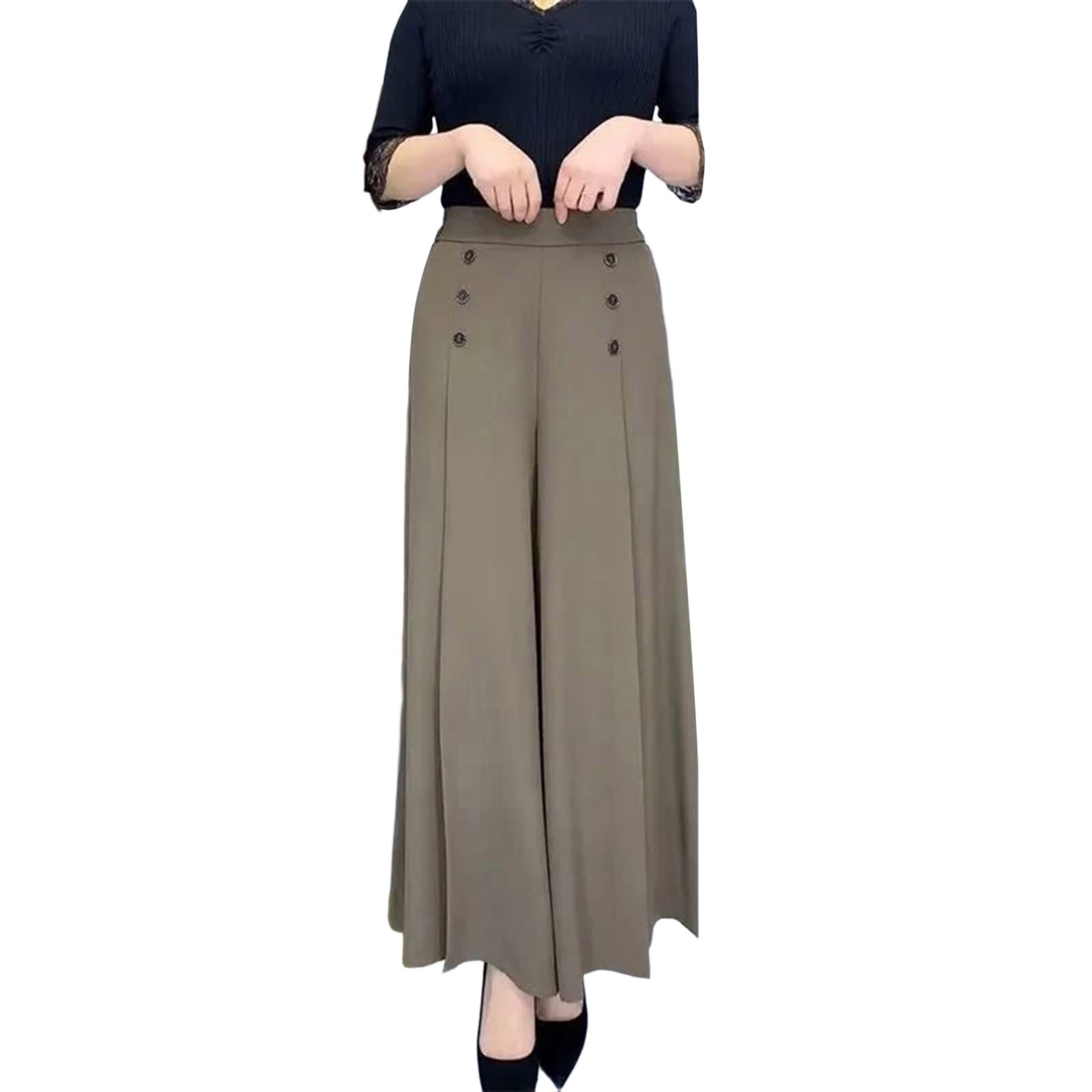 Rhuody Hiking Pants Women Wide Leg Slacks Button Detail Trousers Outfit ...