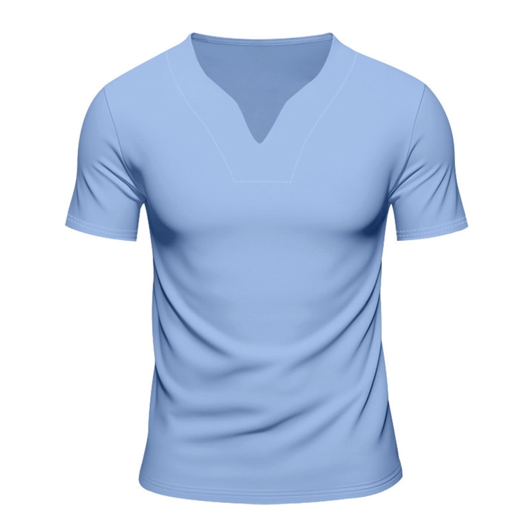 Rhuody Short Sleeve mens t shirt Shirt V Neck Summer Sport Blouse Solid ...