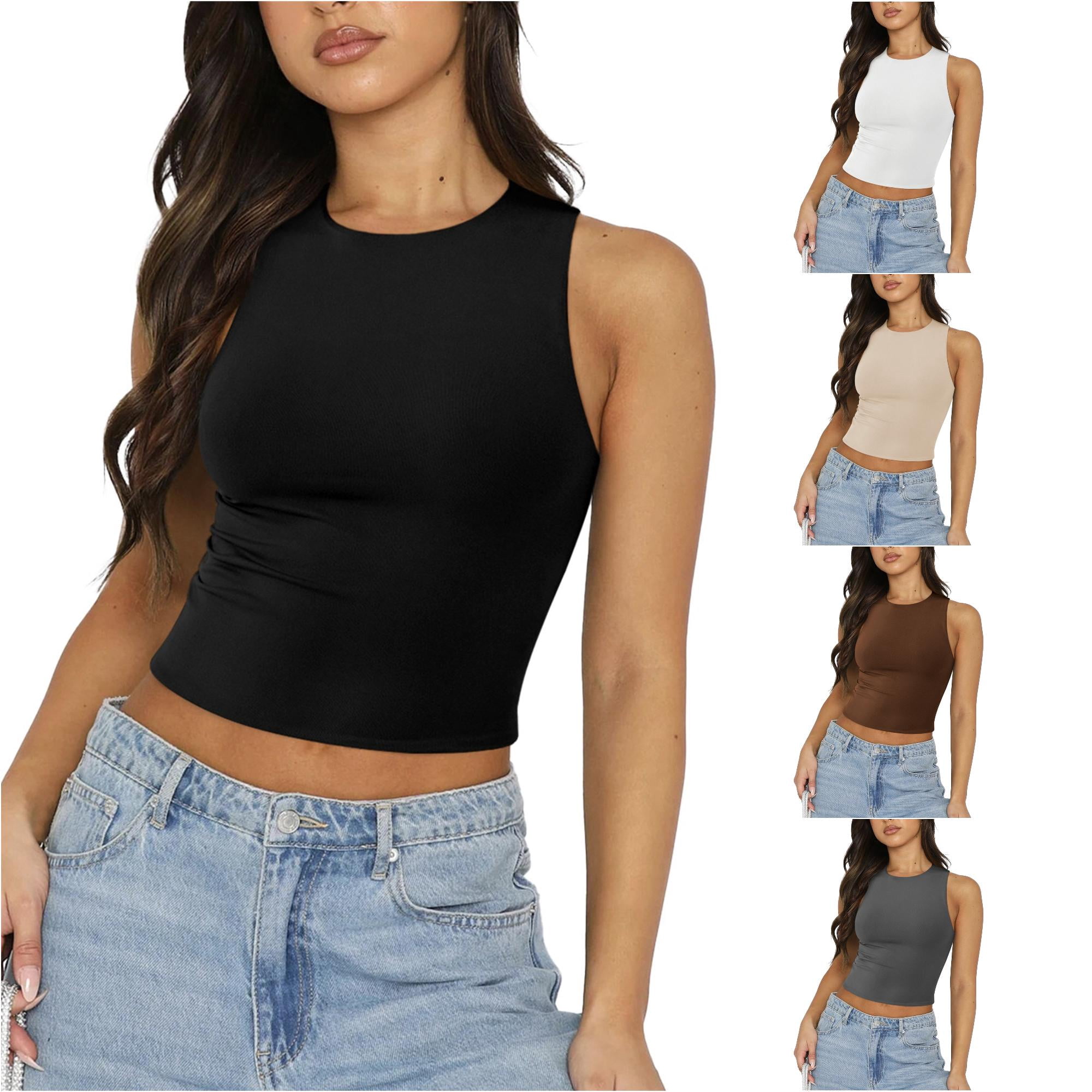 Rhuody Women'S Tank Tops Wide Strap Round Neck Ladies Solid Color ...